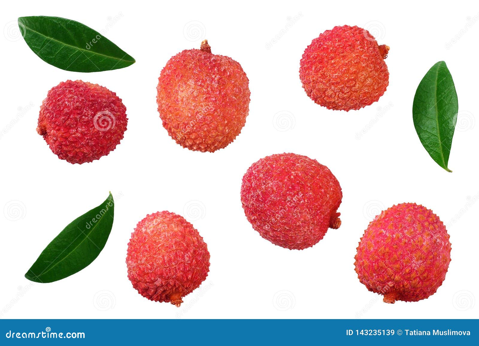 Fresh Lychee with Leaves Isolated on White Background. Top View Stock ...