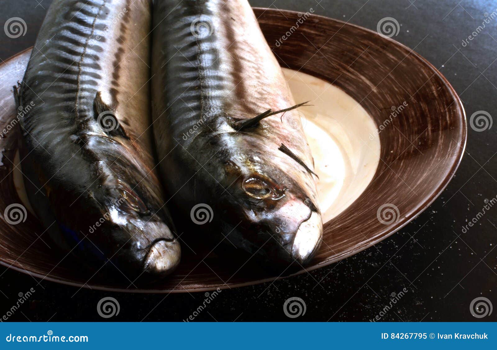 Fresh Mackerel for Cooking on a Black Background Stock Image - Image of ...