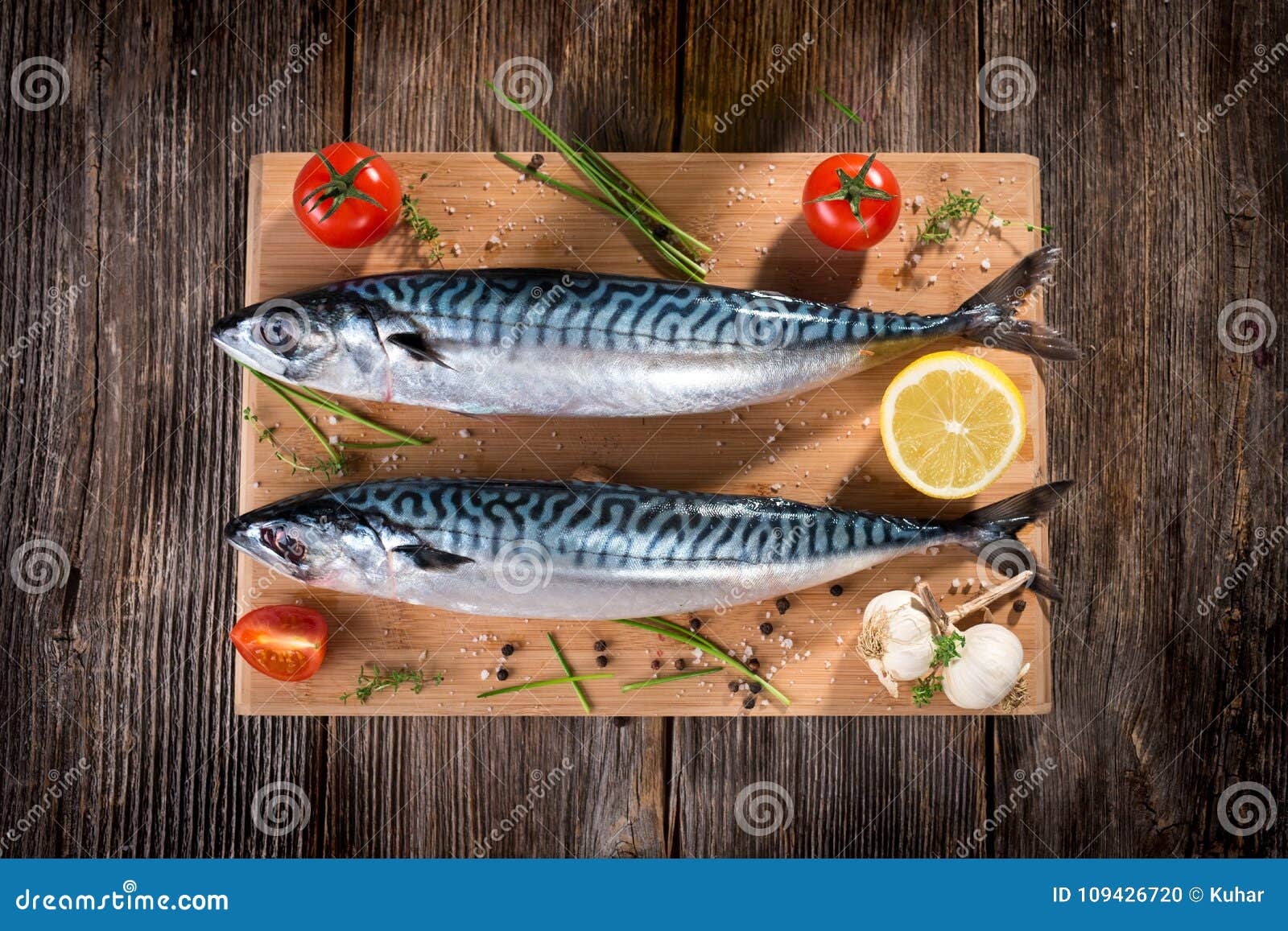 Fresh Mackerel Fish With Lemon And Spices Served On Silver Plate From ...