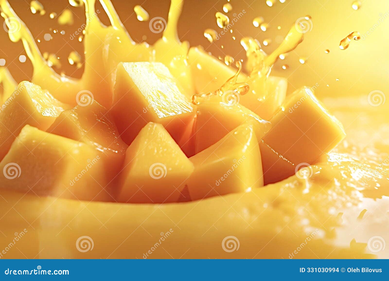 Fresh Mango Cubes Falling into Juice Splashing Stock Photo - Image of ...
