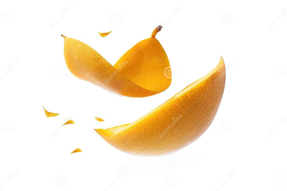 Fresh Mango Cut into Two Halves on a Clean White Surface Stock Image ...