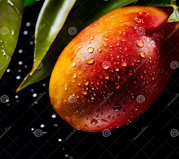 Fresh Mango with Drops of Water Stock Illustration - Illustration of ...