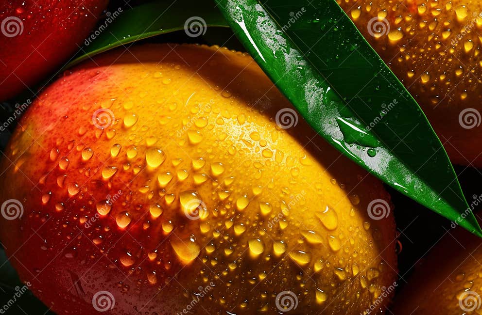 Fresh Mango with Drops of Water Stock Illustration - Illustration of ...