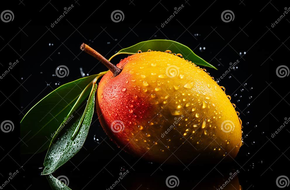 Fresh Mango with Drops of Water Stock Illustration - Illustration of ...