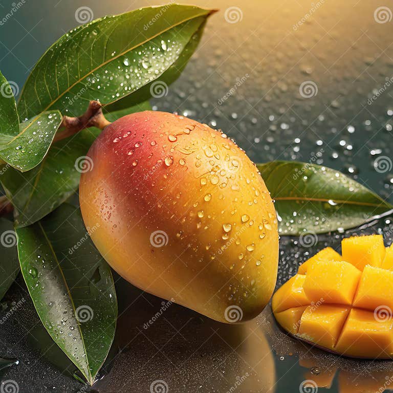 Fresh Mango with Drops of Water Stock Illustration - Illustration of ...
