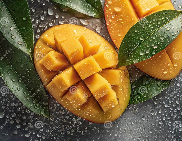 Fresh Mango with Drops of Water Stock Illustration - Illustration of ...