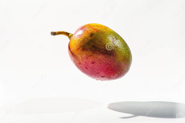 A Fresh Mango Flying through the Air, Accompanied by a Shadow on the ...