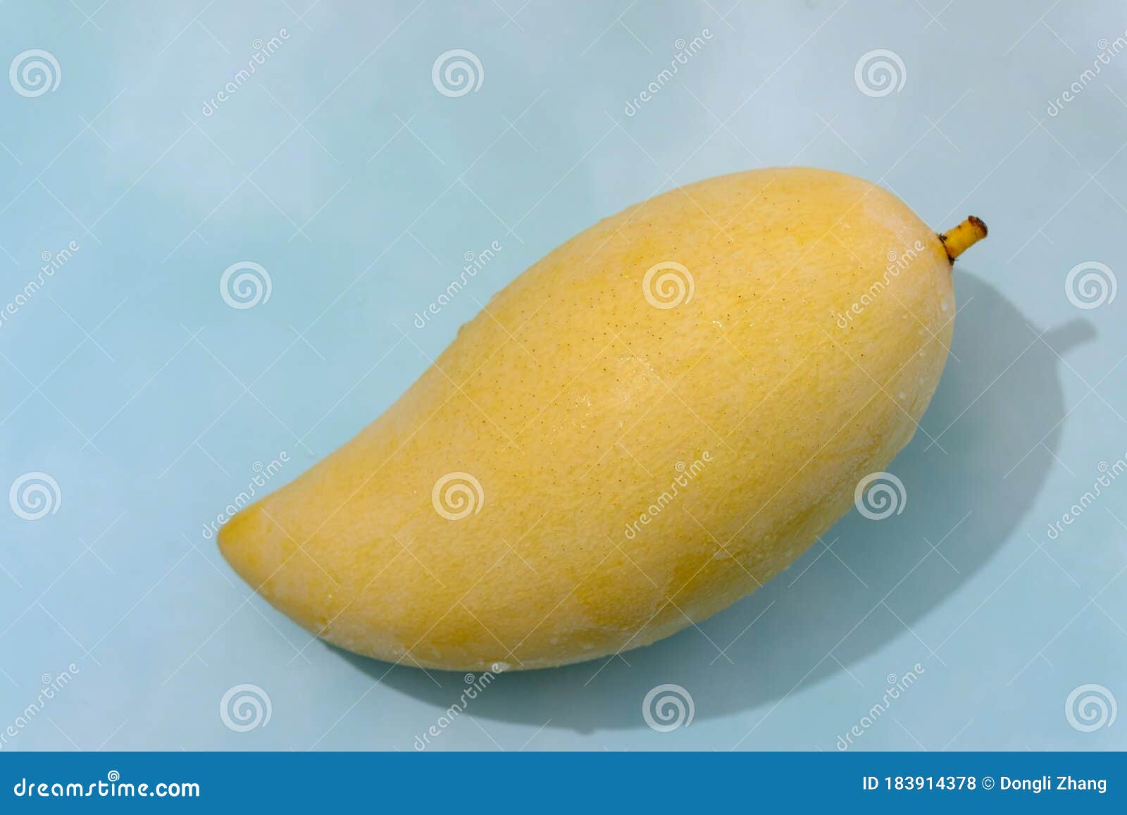 Fresh Mango Fruit on Light Blue Background with Copy Space Stock Photo ...