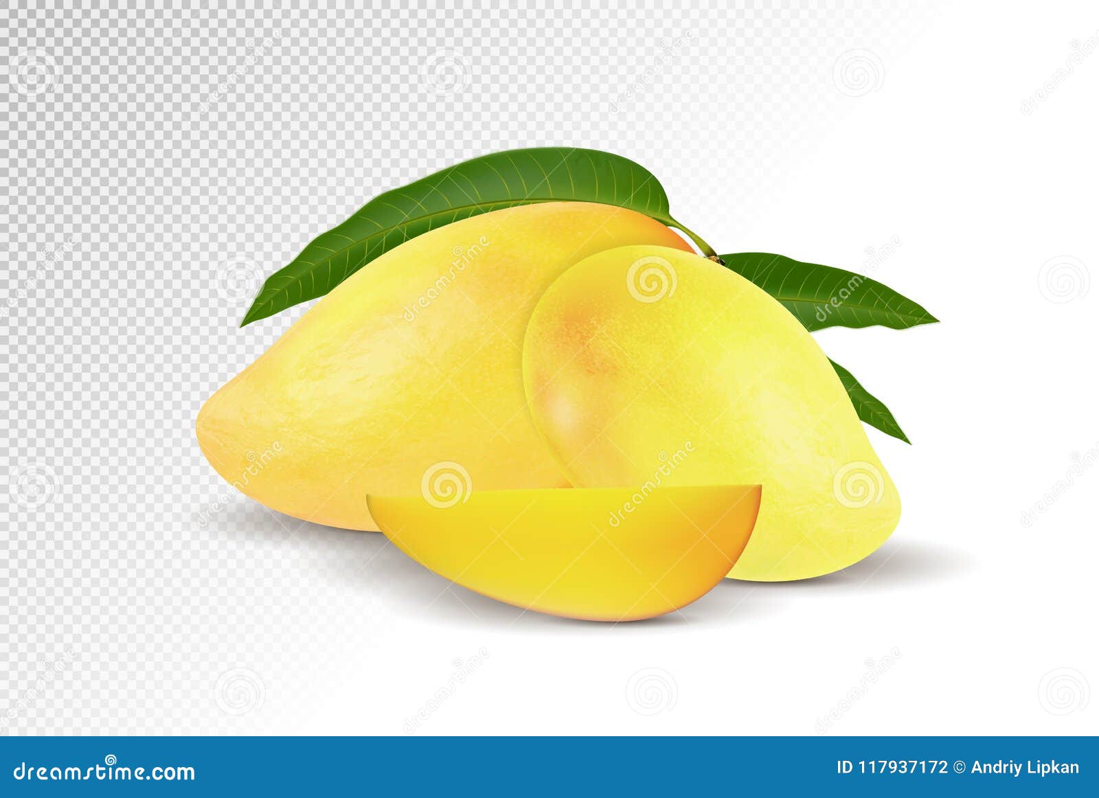 Fresh Mango with Slice Isolated on White Background. Vector 3d ...