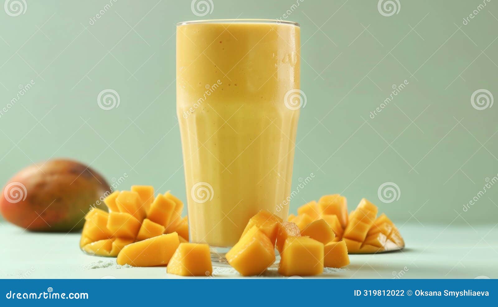 Fresh Mango Smoothie in a Tall Glass on Pastel Background Stock ...
