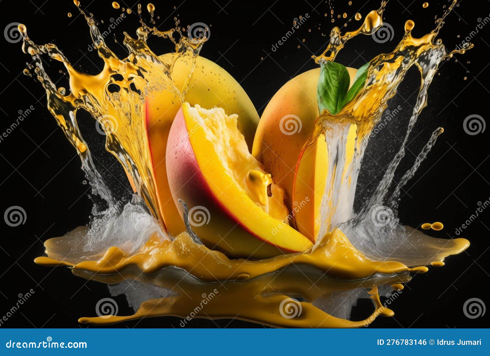 Fresh Mango with Water Splash Isolated on Black Background. Generative ...