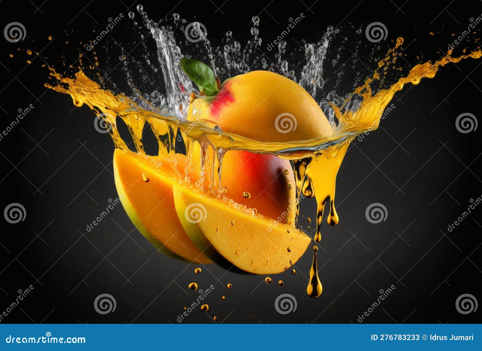 Fresh Mango With Water Splash Isolated On Black Background. Generative ...
