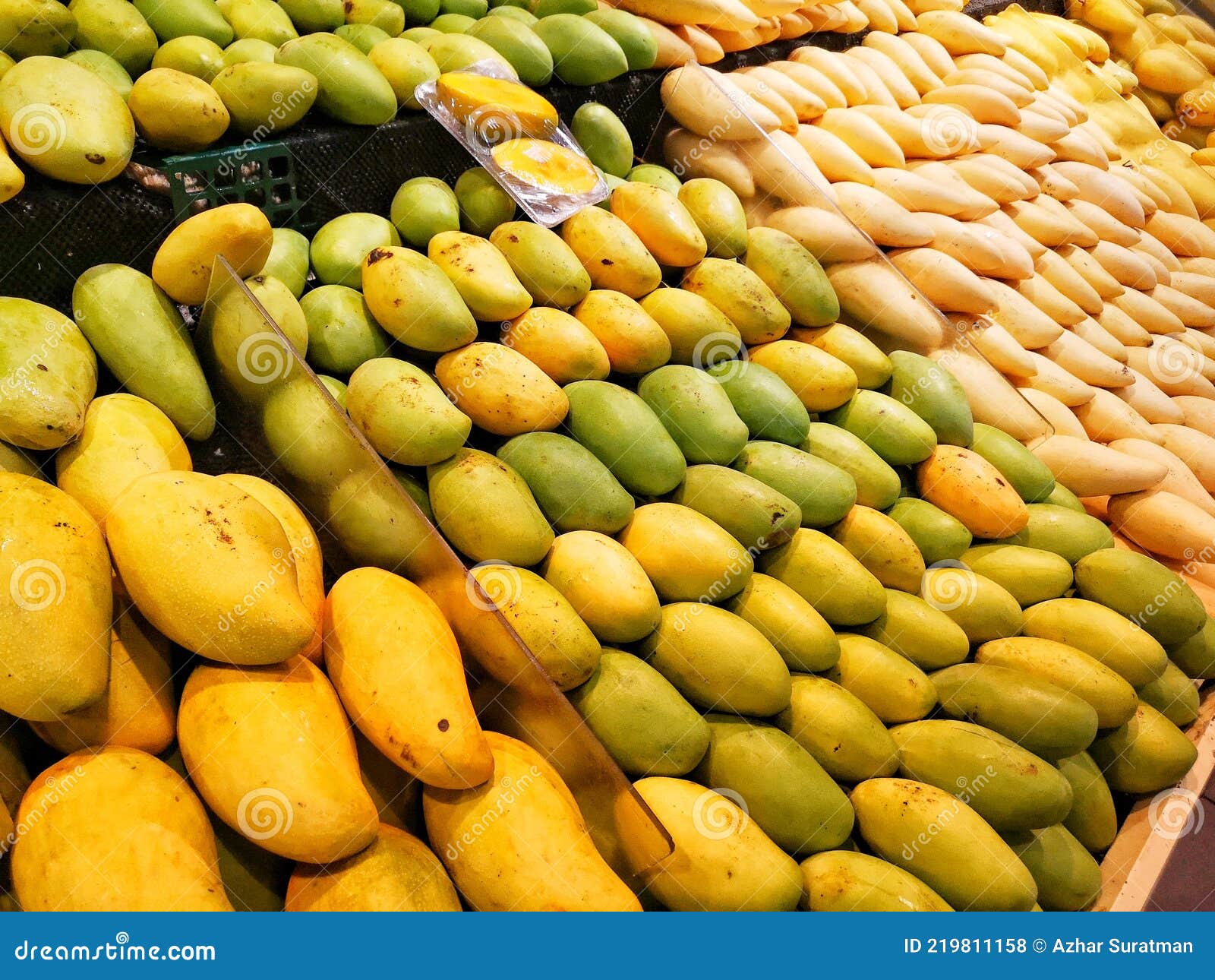 Fresh Mangoes Display for Sell in the Supermarket Stock Photo - Image ...