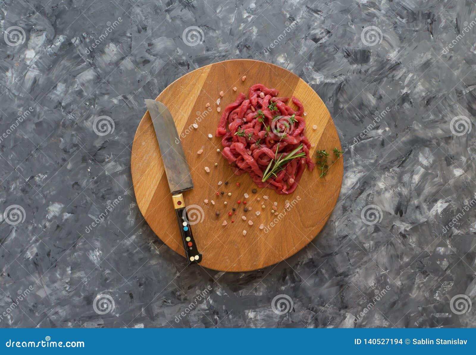 Fresh Meat Cut into Thin Strips on Cutting Board. Stock Photo - Image ...