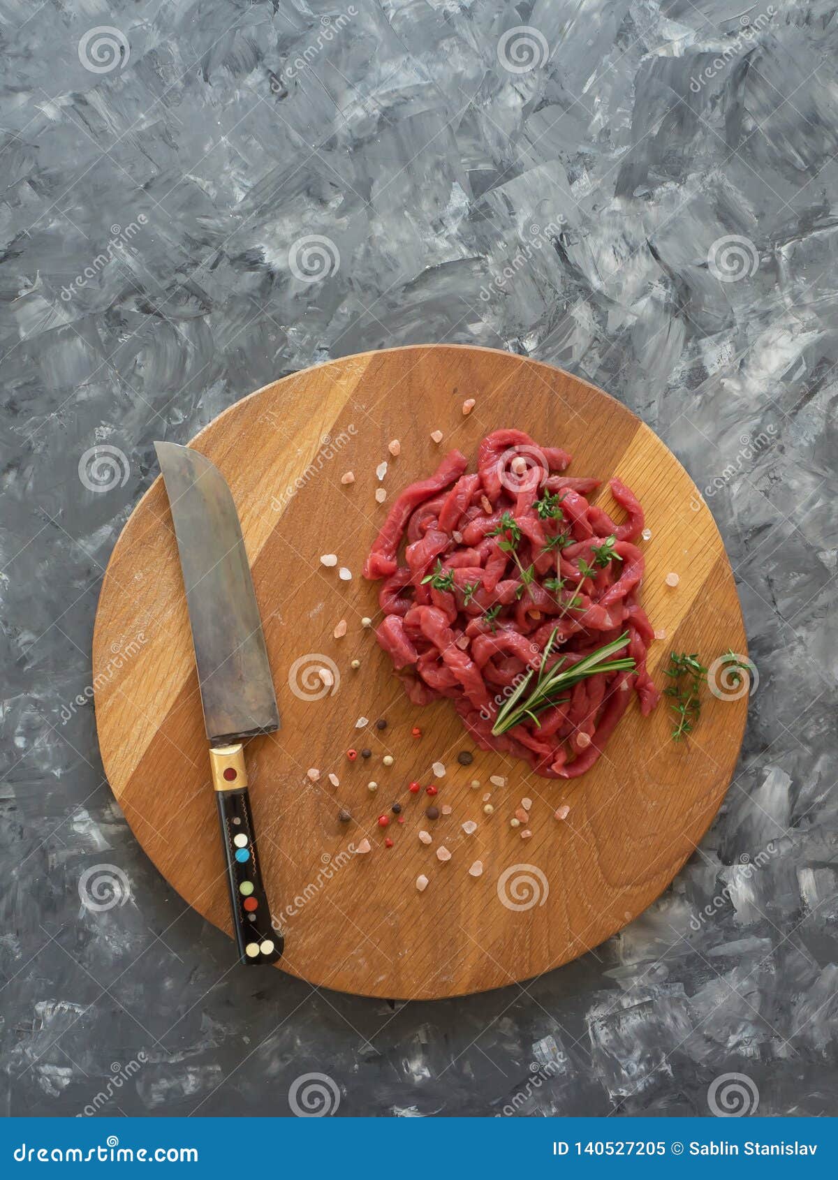 Fresh Meat Cut into Thin Strips on Cutting Board. Stock Image - Image ...