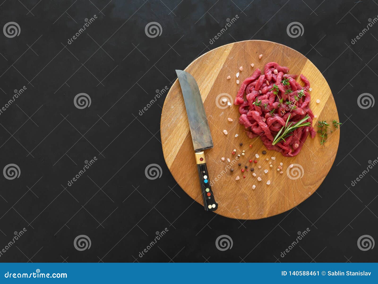 Fresh Meat Cut into Thin Strips on Cutting Board. Stock Image - Image ...