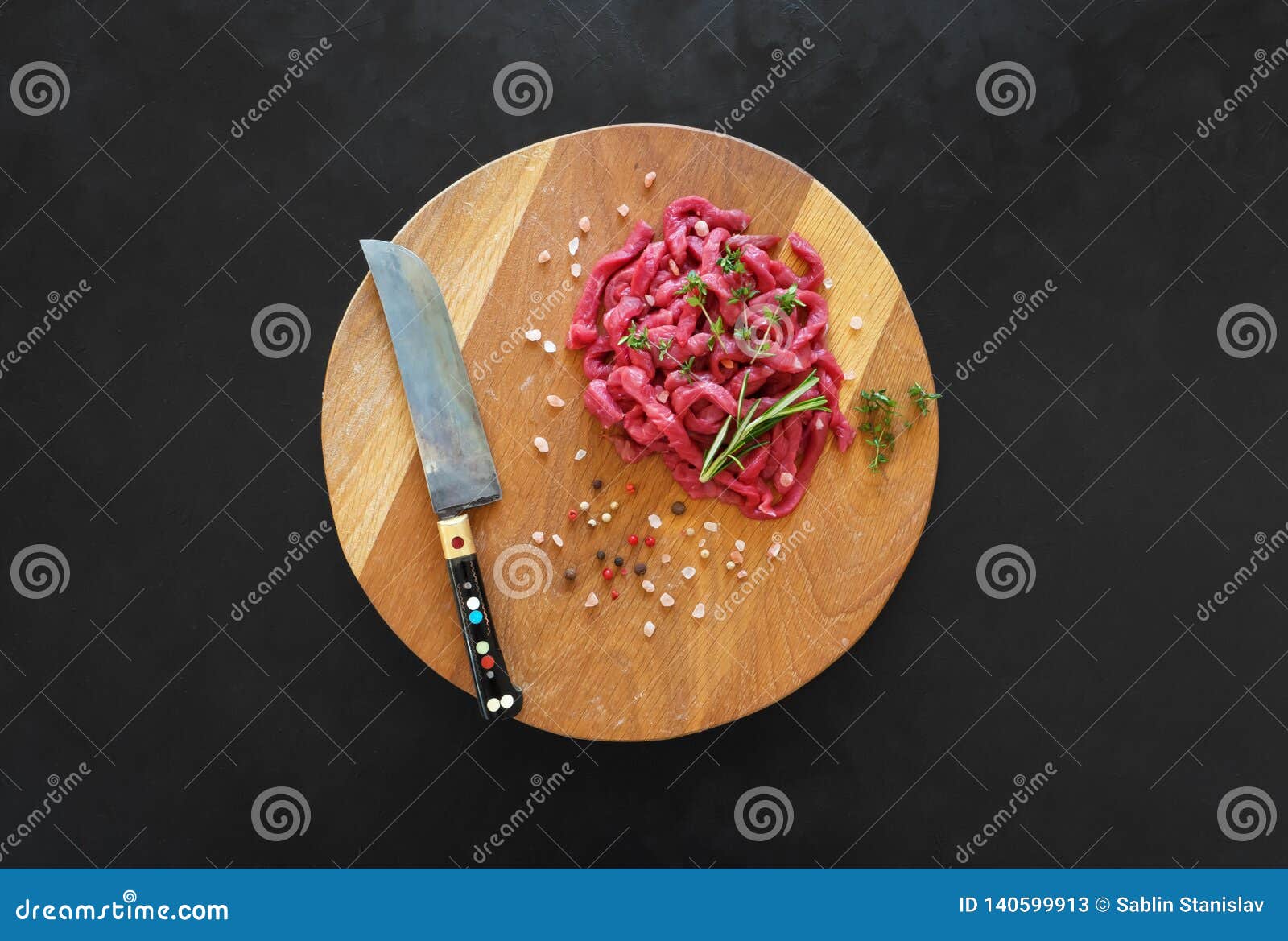 Fresh Meat Cut into Thin Strips on Cutting Board. Stock Image - Image ...