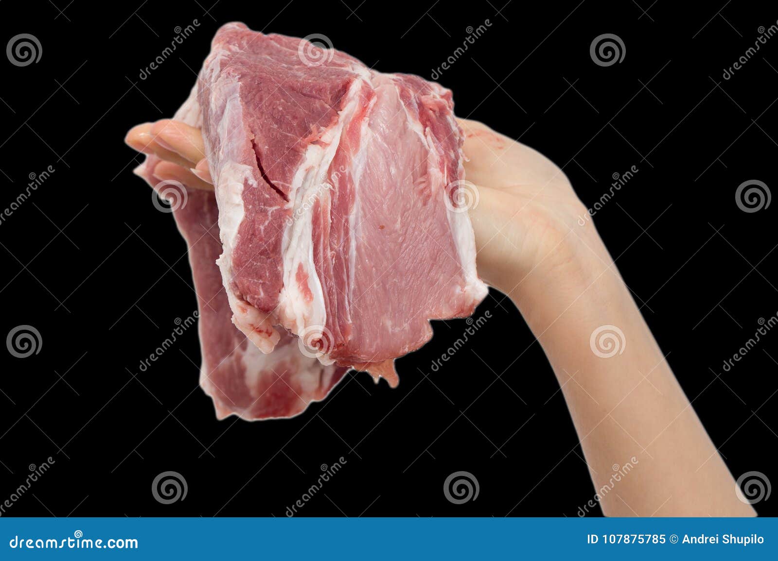 Fresh Meat in Hand on a Black Background Stock Image - Image of cookery ...