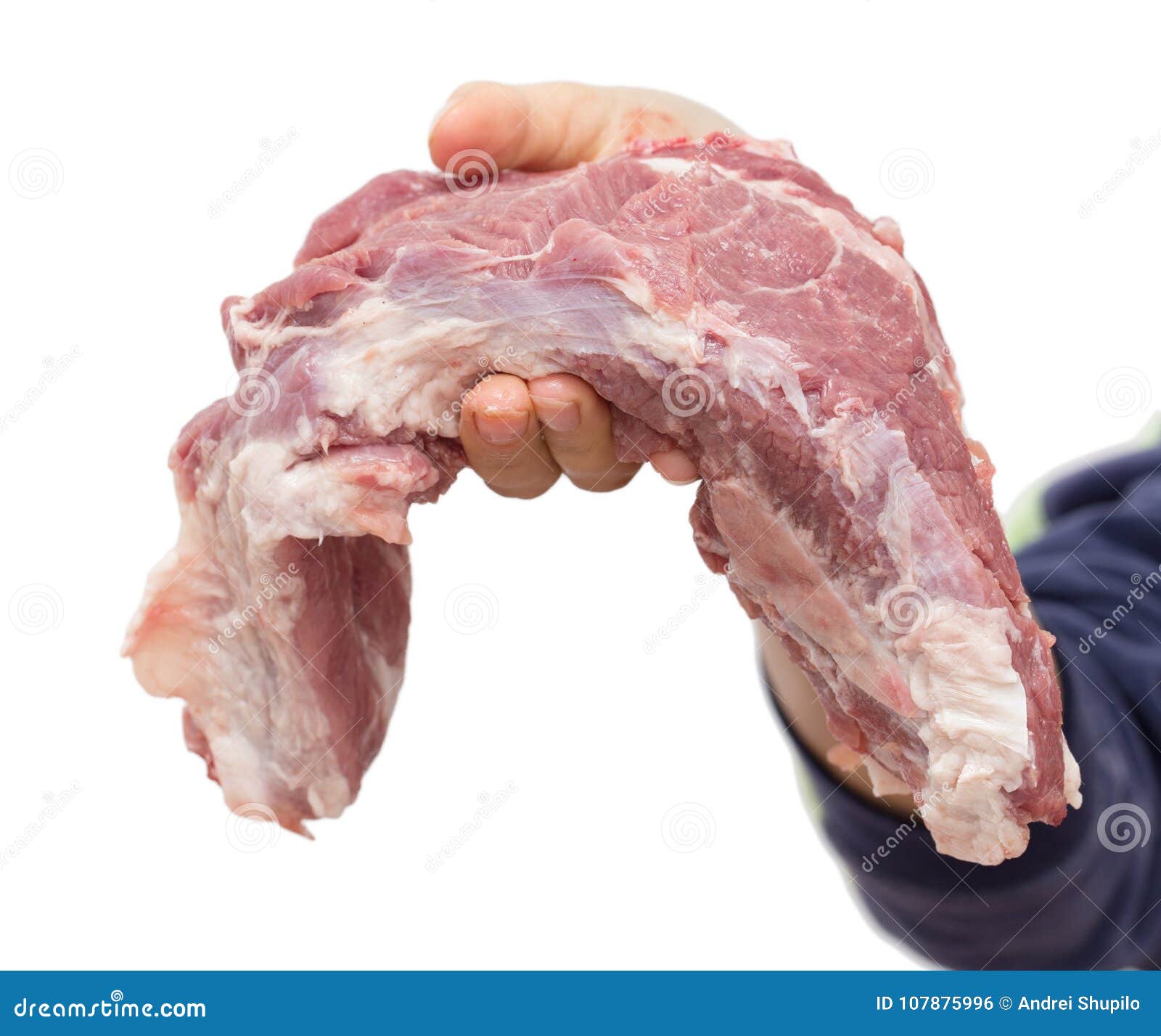 Fresh Meat in Hand on a White Background Stock Photo - Image of ...