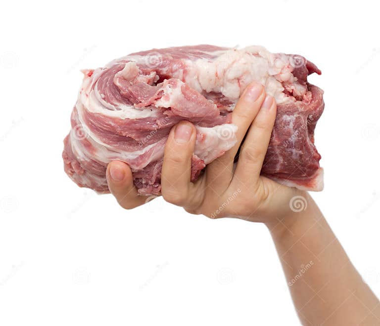 Fresh Meat in Hand on a White Background Stock Image - Image of butcher ...
