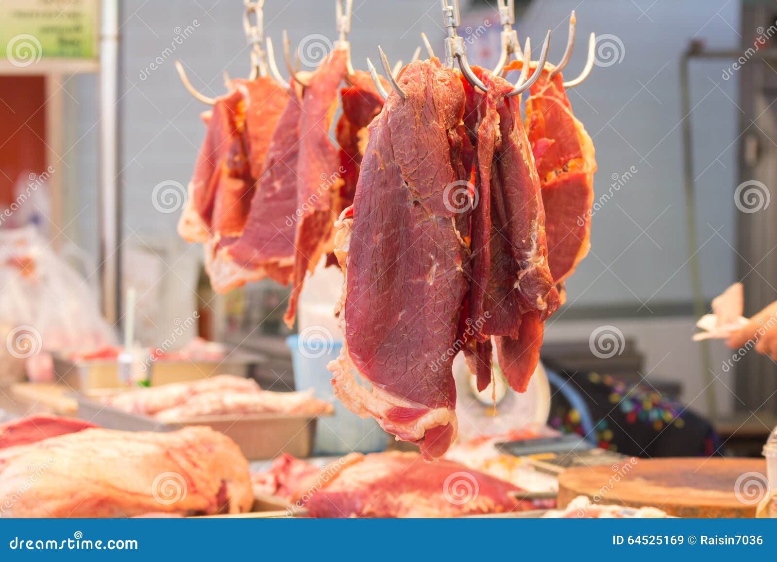 Fresh Meat Hang on Spike in the Market Stock Image - Image of hang ...