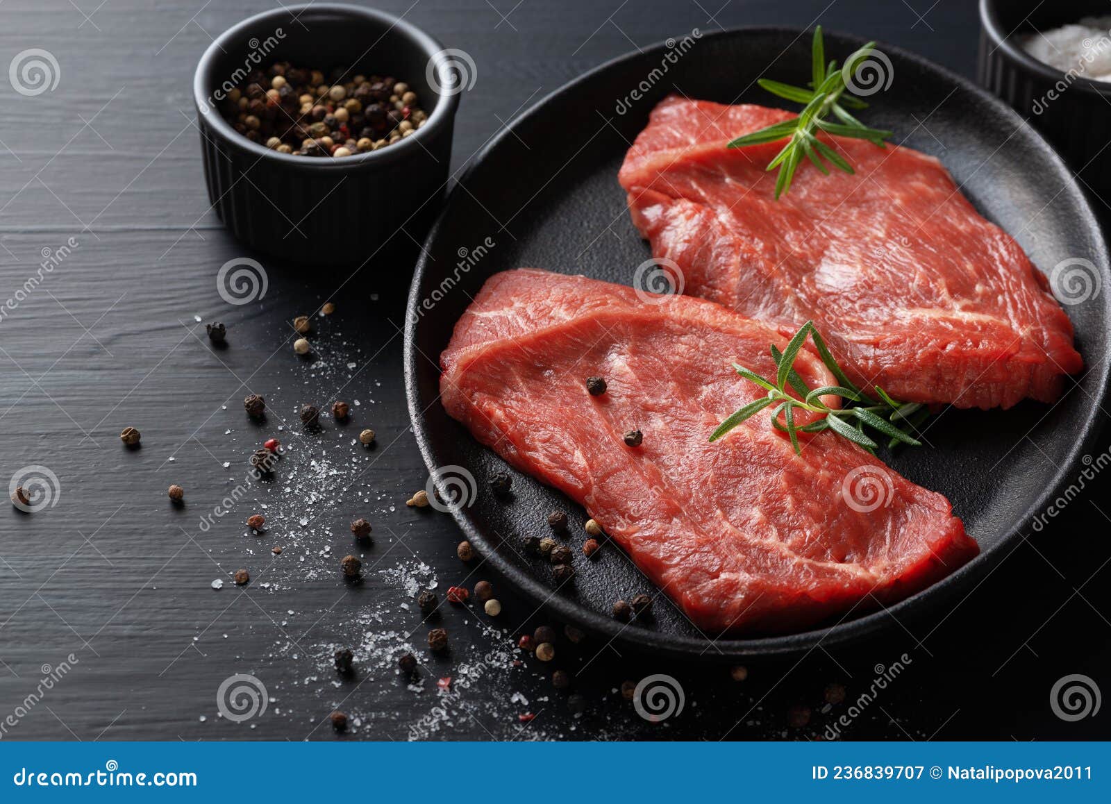 Fresh Meat with Ingredients for Cooking on Dark Table Stock Image ...