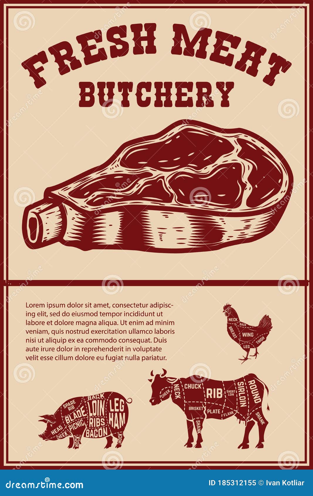 Cut Of Meat Set. Poster Butcher Diagram And Scheme - Crab Vector ...