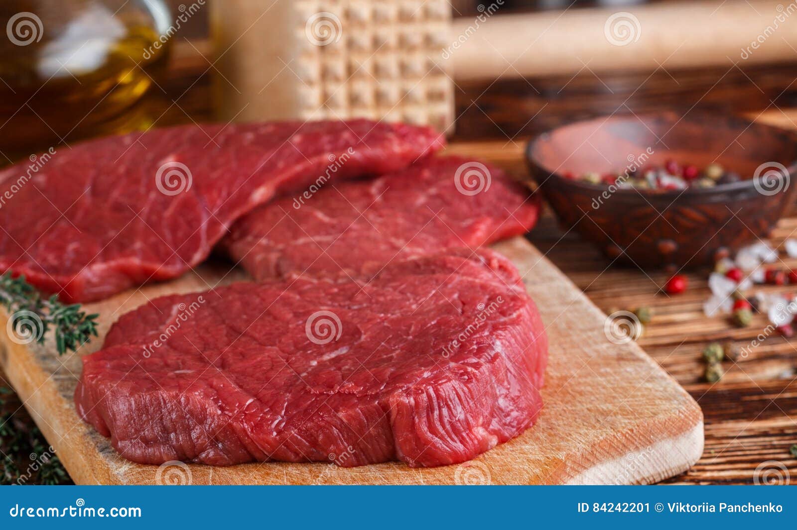 Fresh Meat. Raw Beef Chops on a Cutting Board Stock Image - Image of ...