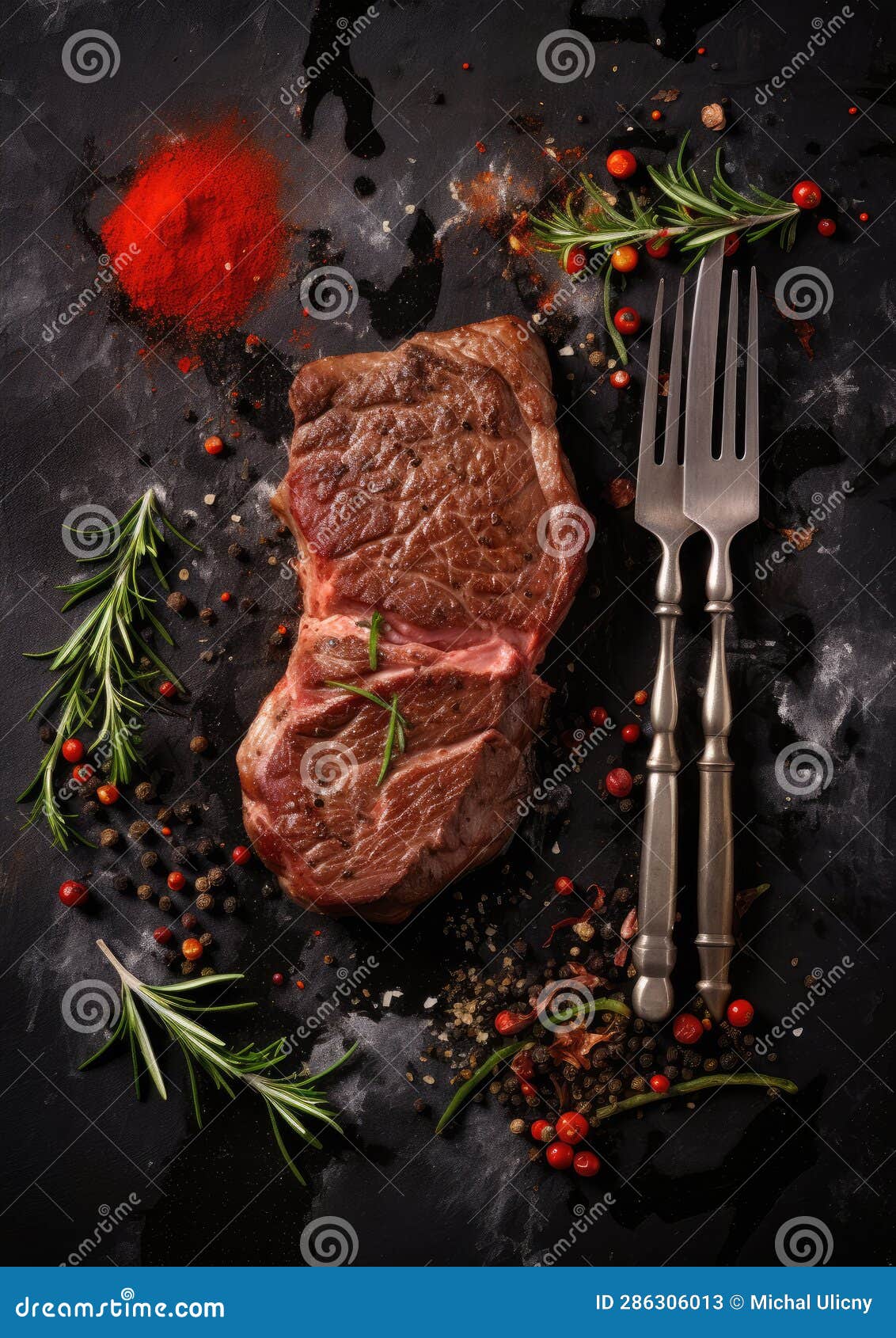 Fresh Medium Rare Beef Steak Top View Stock Illustration - Illustration ...