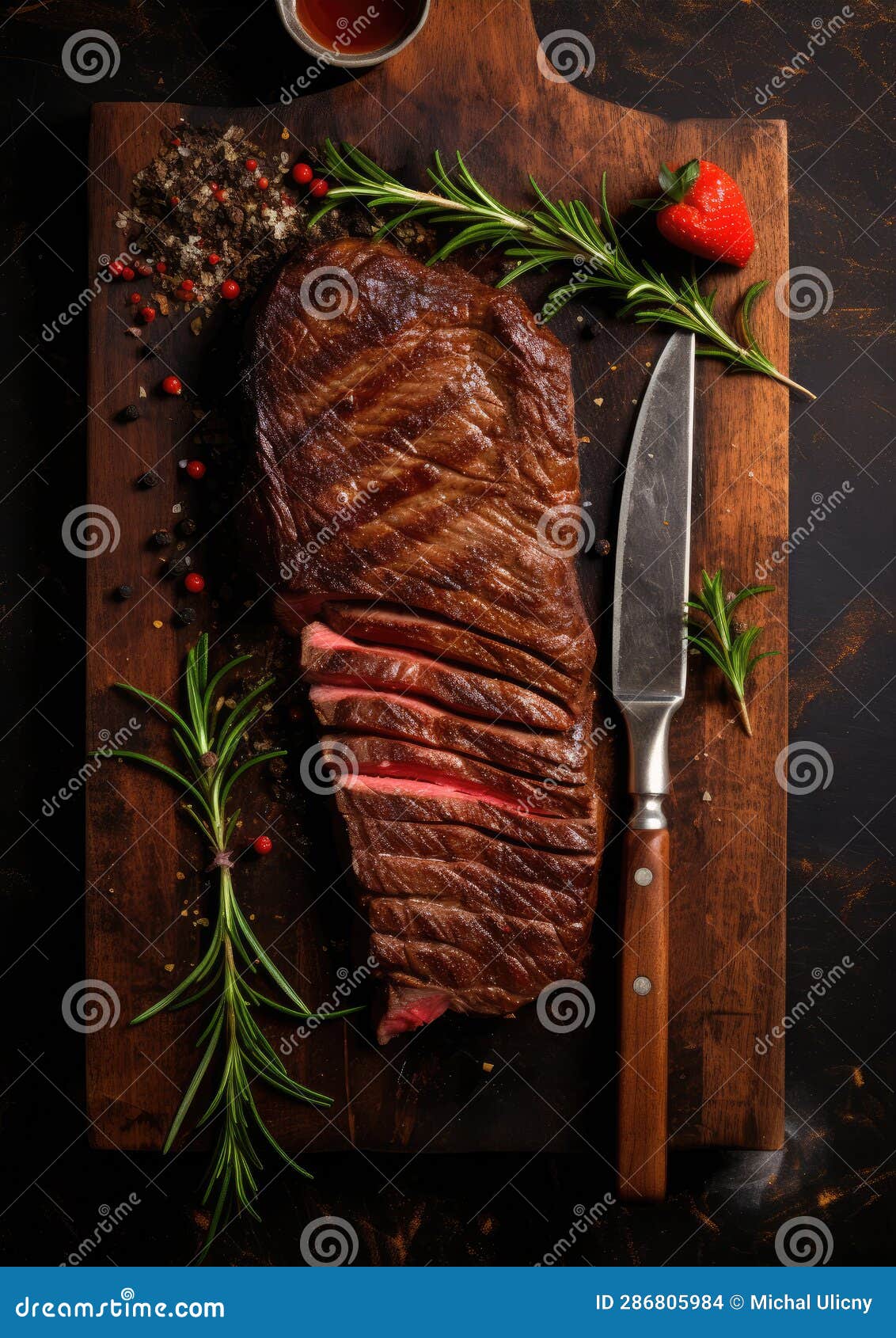 Fresh Medium Rare Beef Steak Top View Stock Illustration - Illustration ...