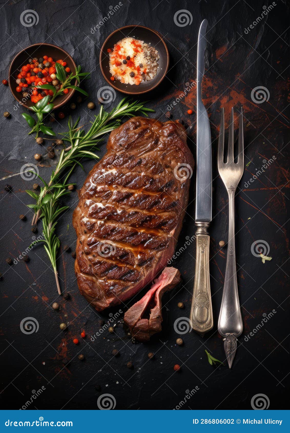Fresh Medium Rare Beef Steak Top View Stock Illustration - Illustration ...