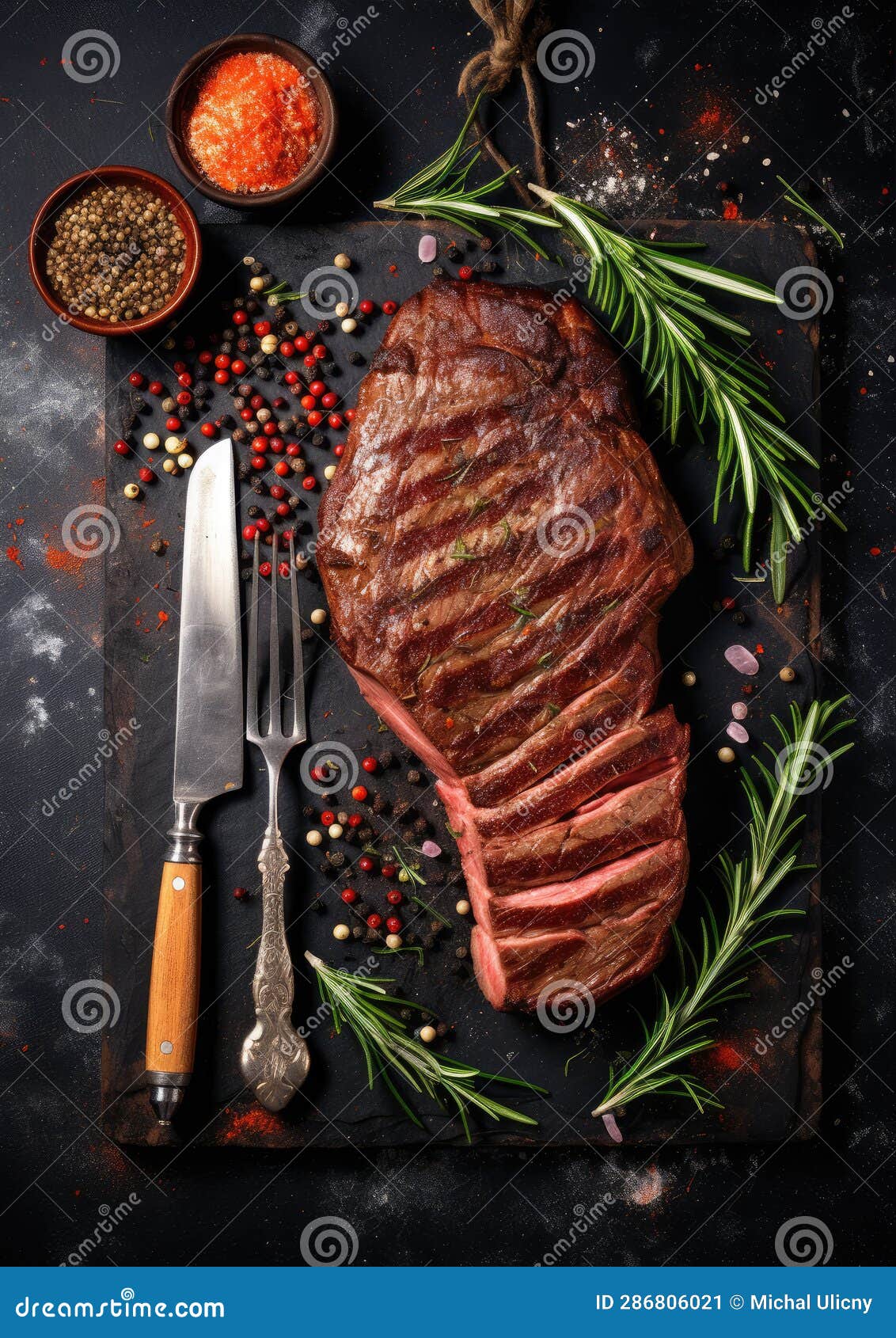 Fresh Medium Rare Beef Steak Top View Stock Image - Image of drink ...