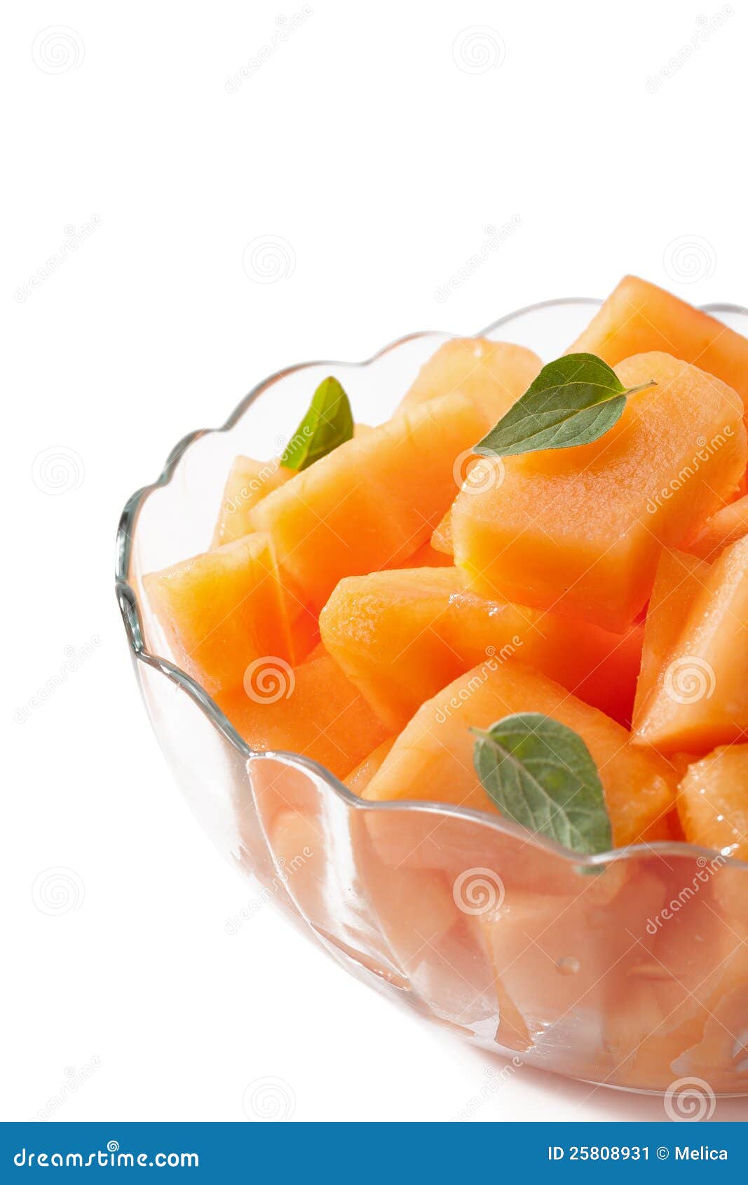 Fresh melon cubes stock image. Image of mint, diced, bowl - 25808931