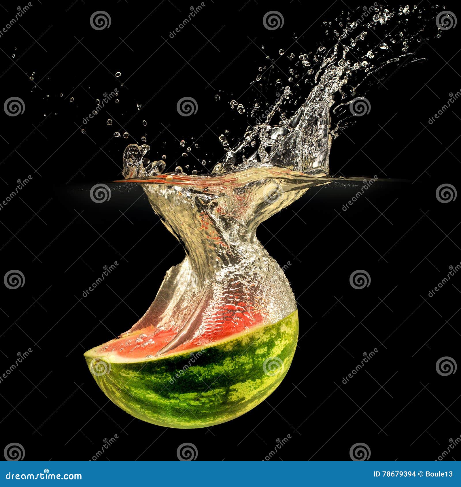 Fresh Melon Falling in Water with Splash on Black Stock Photo - Image ...
