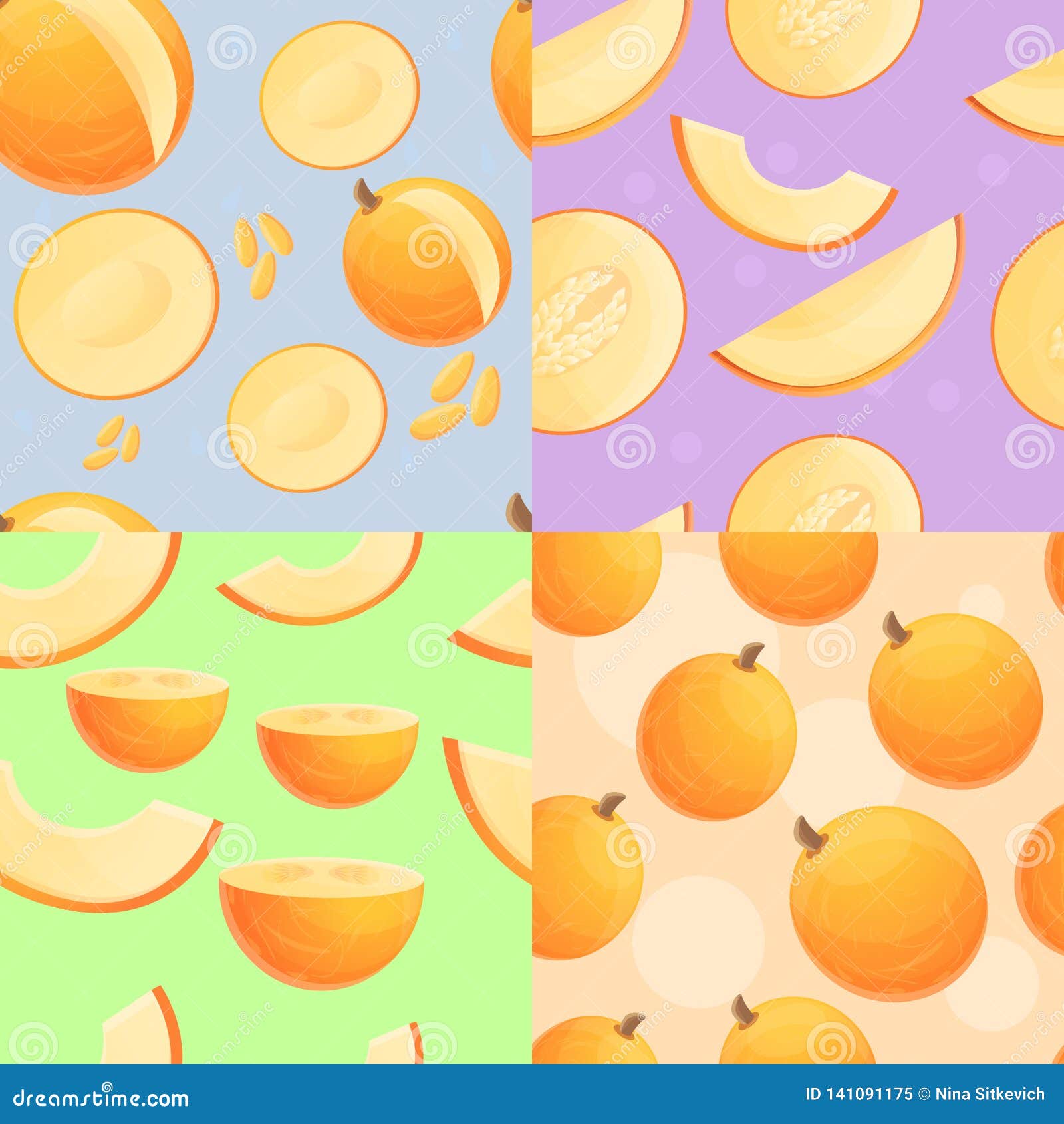 Fresh Melon Pattern Set, Cartoon Style Stock Vector - Illustration of ...