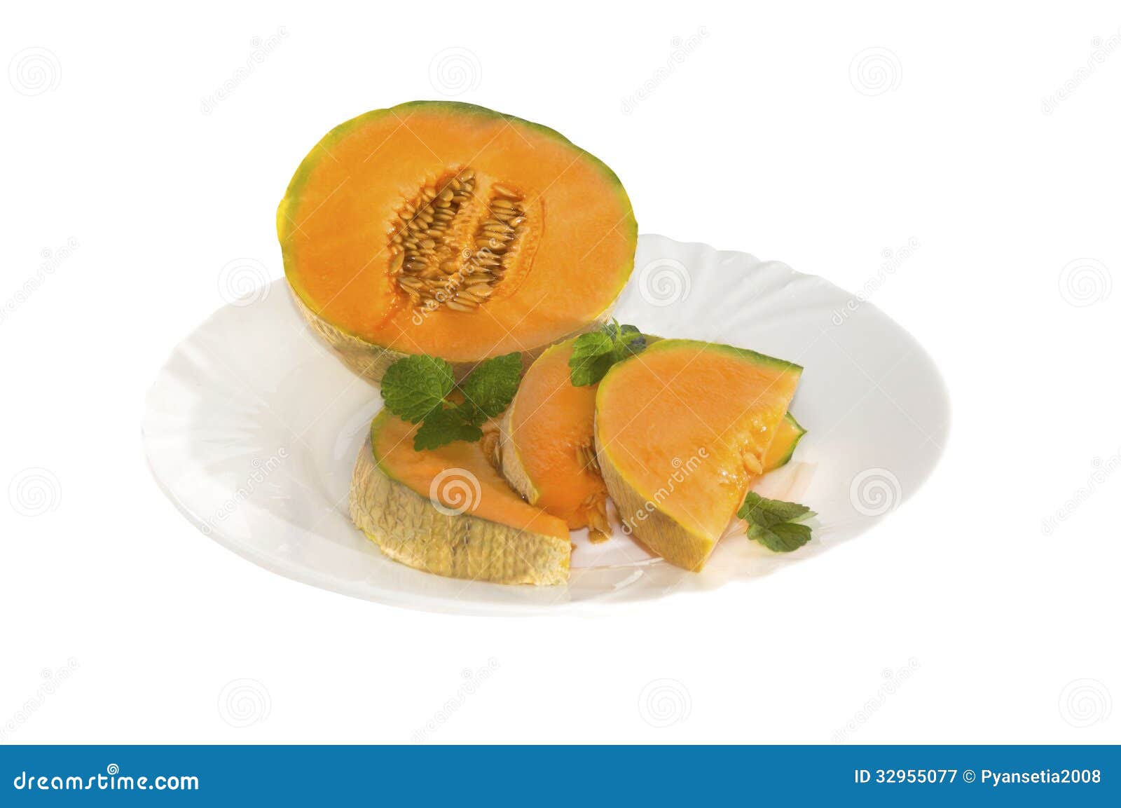 Fresh melon on a plate stock image. Image of isolated - 32955077
