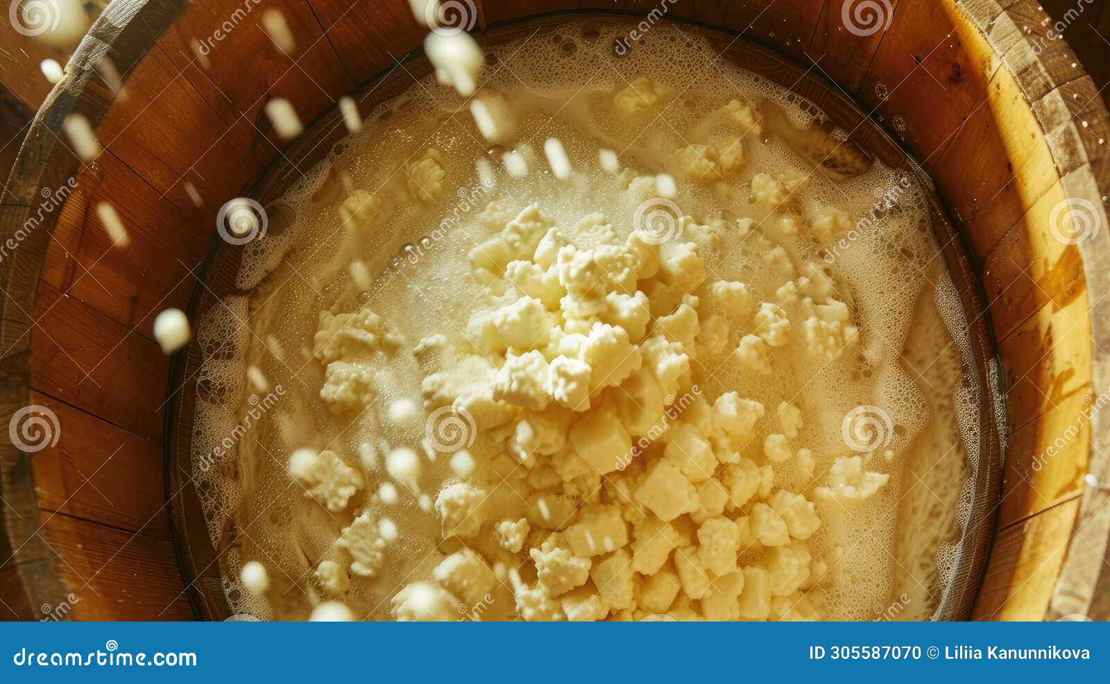Fresh Milk Curdles in a Wooden Vat Under Precise Temperature Control ...