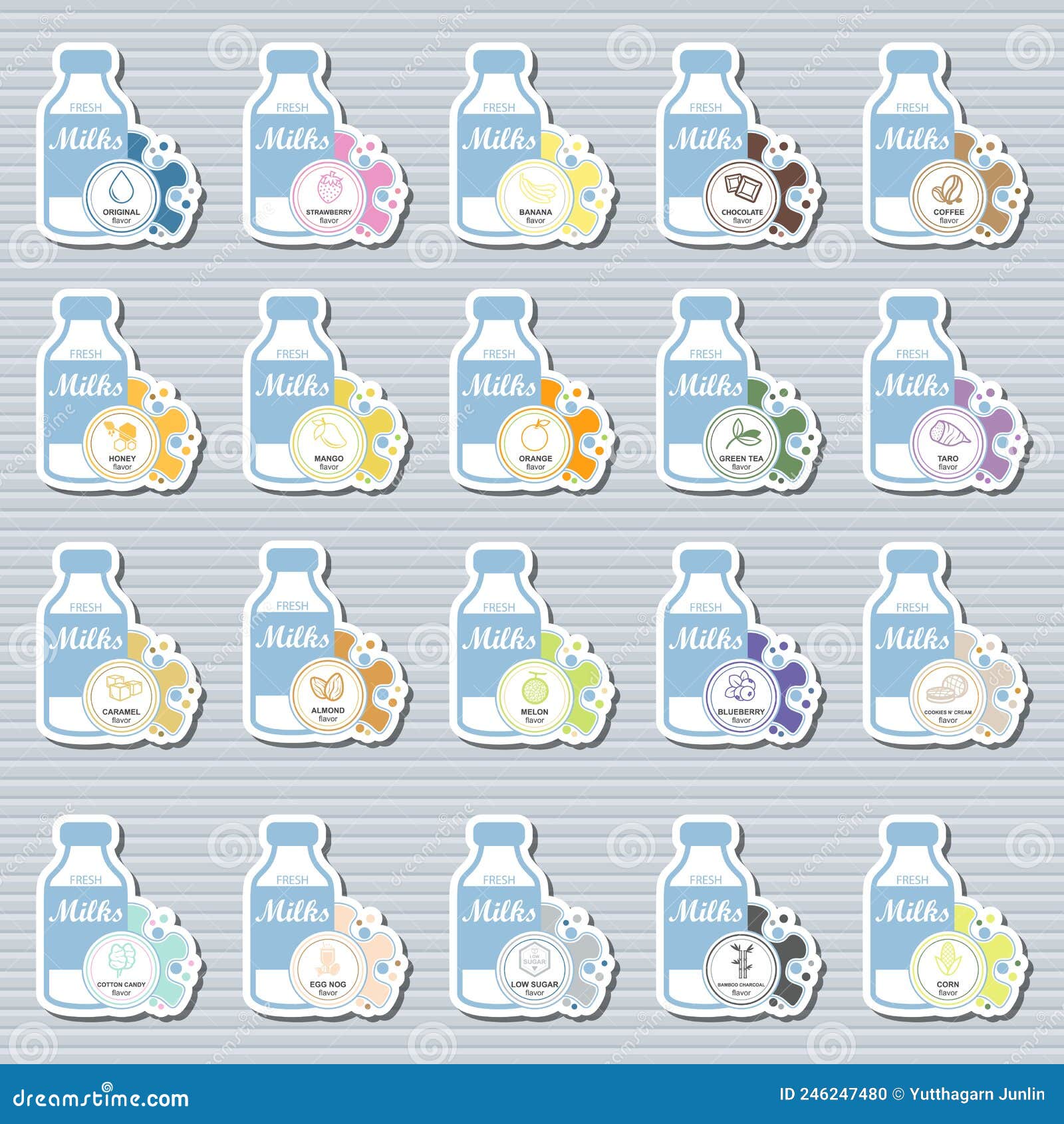 Fresh Milk Flavor Sticker Set - Vector Stock Vector - Illustration of ...