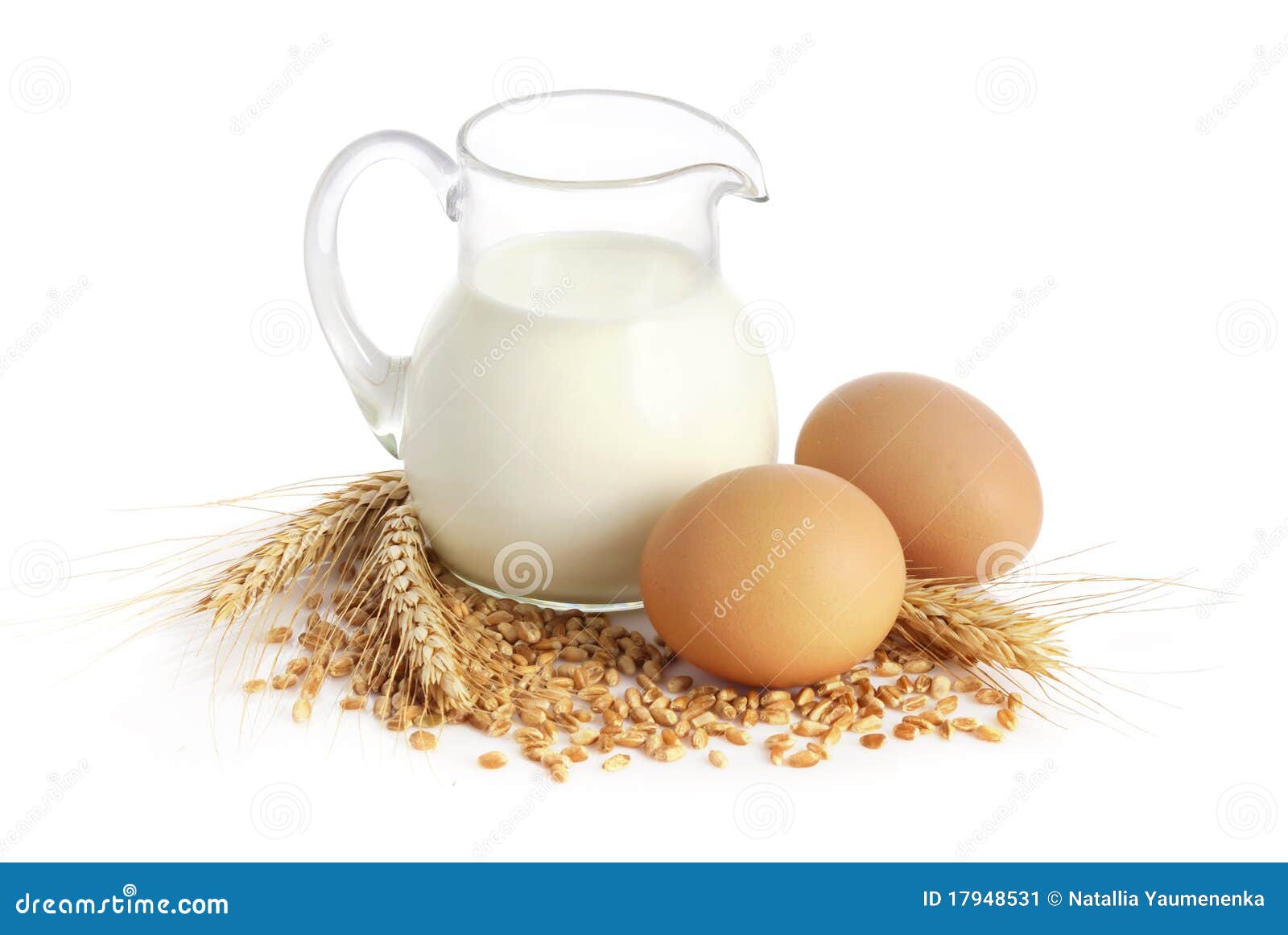 Fresh Milk, Wheat Seeds and Two Eggs Stock Image - Image of grain ...