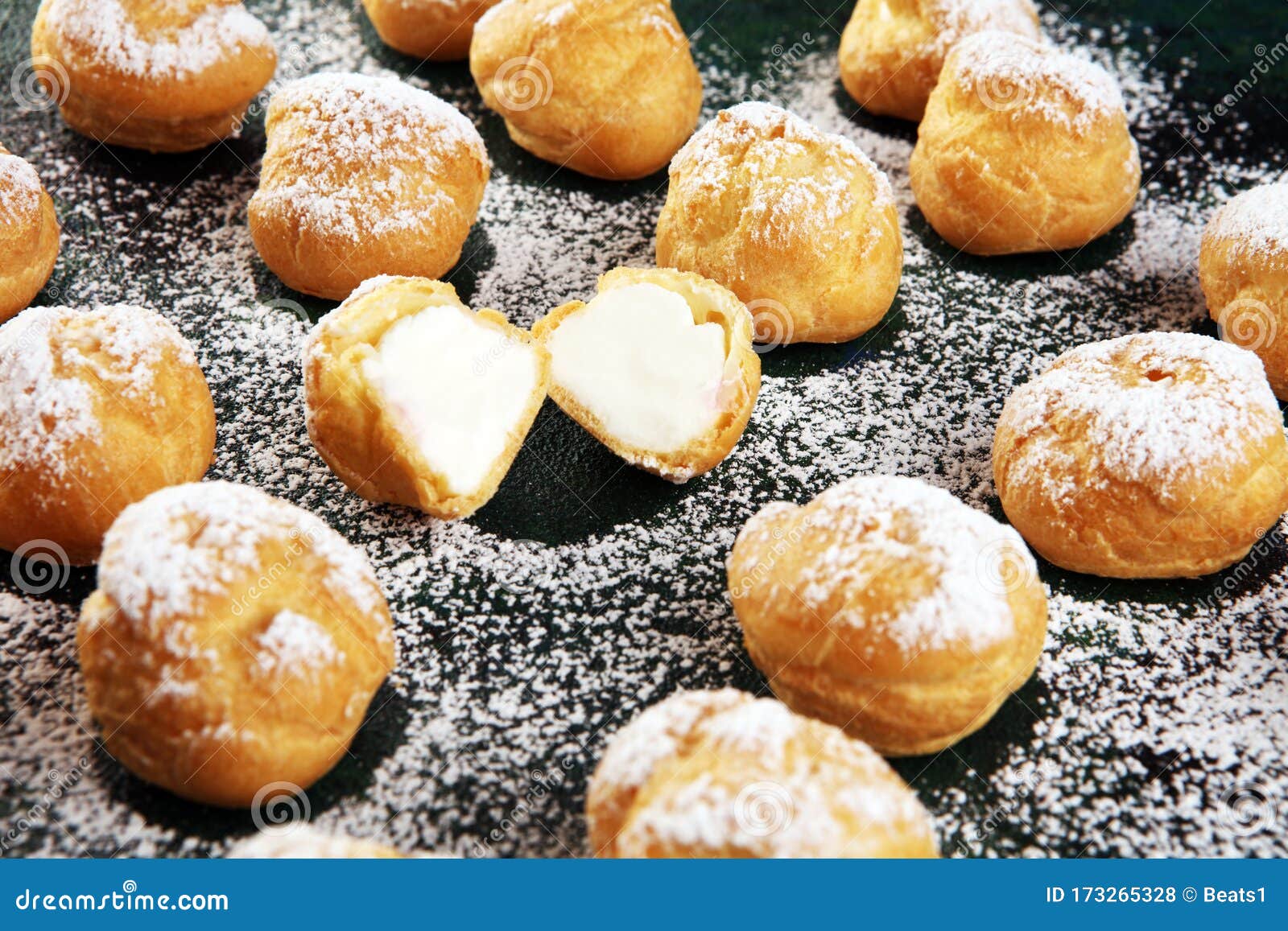 Fresh Mini Cream Puffs. Cream Biscuit Bakery with Cream Stock Photo ...
