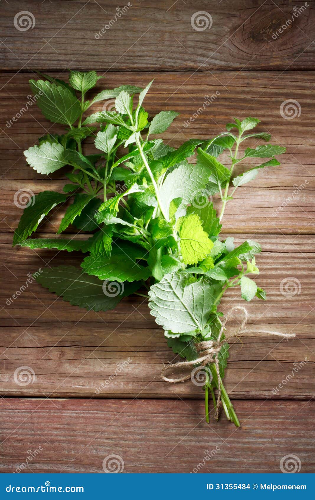 Fresh Mint Bunch on a Rustic Table Stock Photo - Image of sprig ...