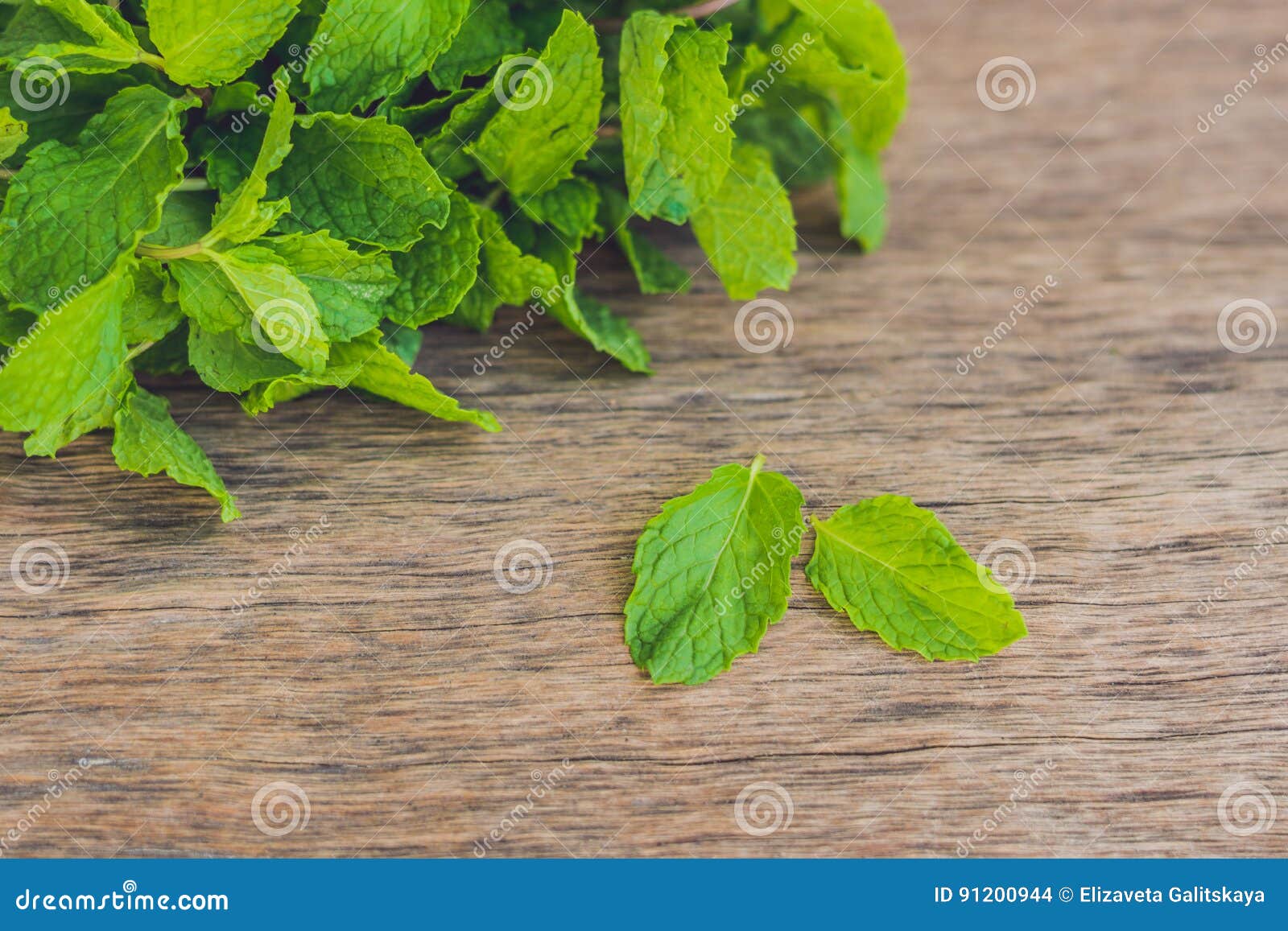 Fresh Mint on Wooden Table Copy Space. Selective Focus Stock Photo ...