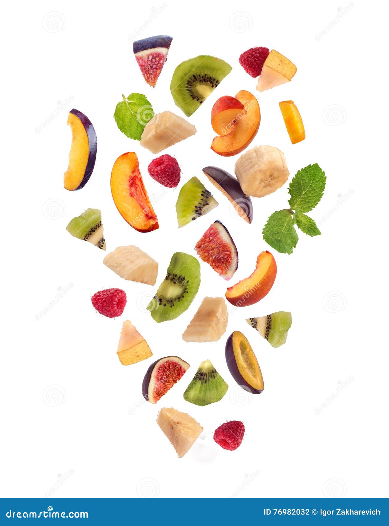 Fresh Mixed Fruits Pieces Falling, Fruit Salad Stock Photo - Image of ...