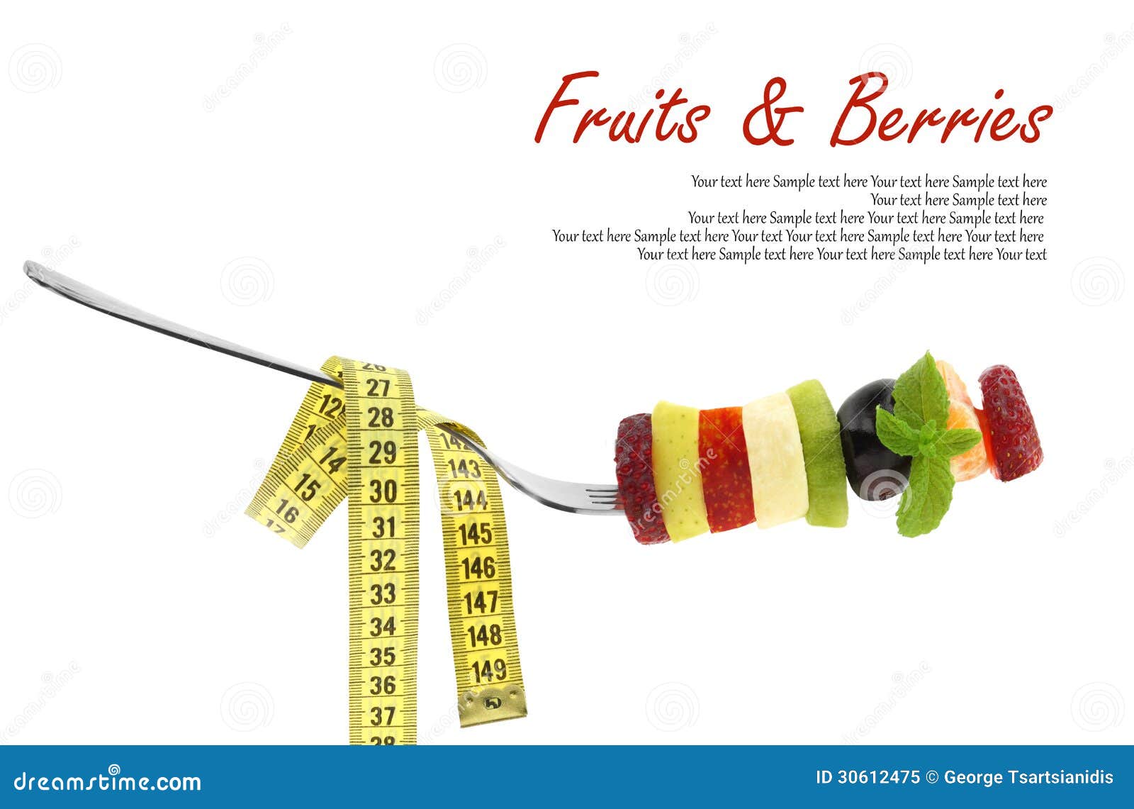 Fresh Mixed Slices of Fruits on a Fork Stock Image - Image of copyspace ...