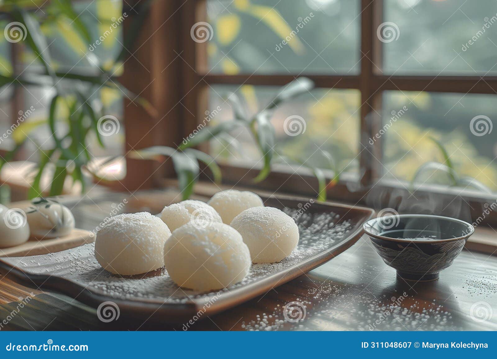 Fresh Mochi Collection on Bamboo Tray. a Selection of White Mochi ...