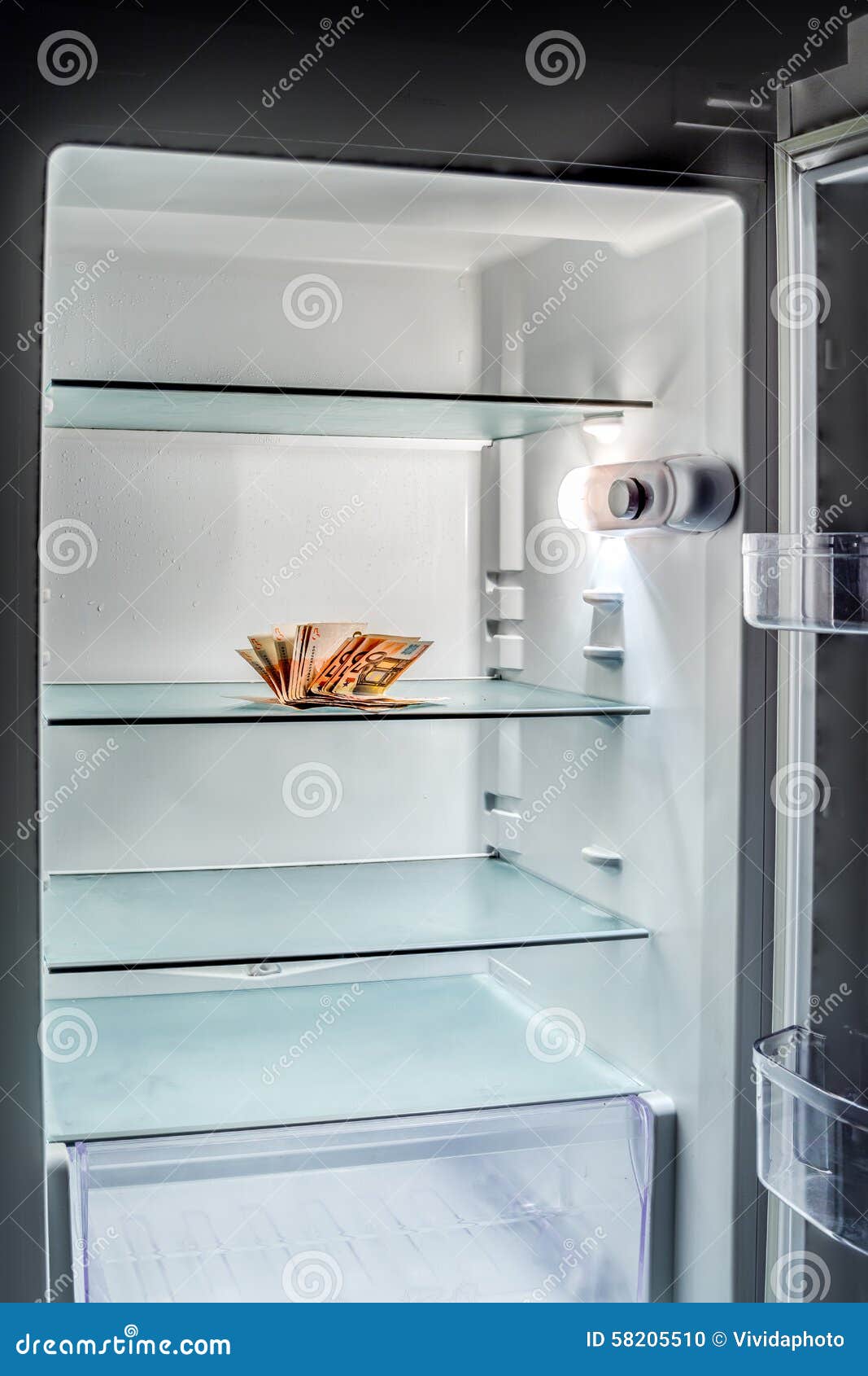Fresh Money in the Refrigerator Stock Photo - Image of white, empty ...