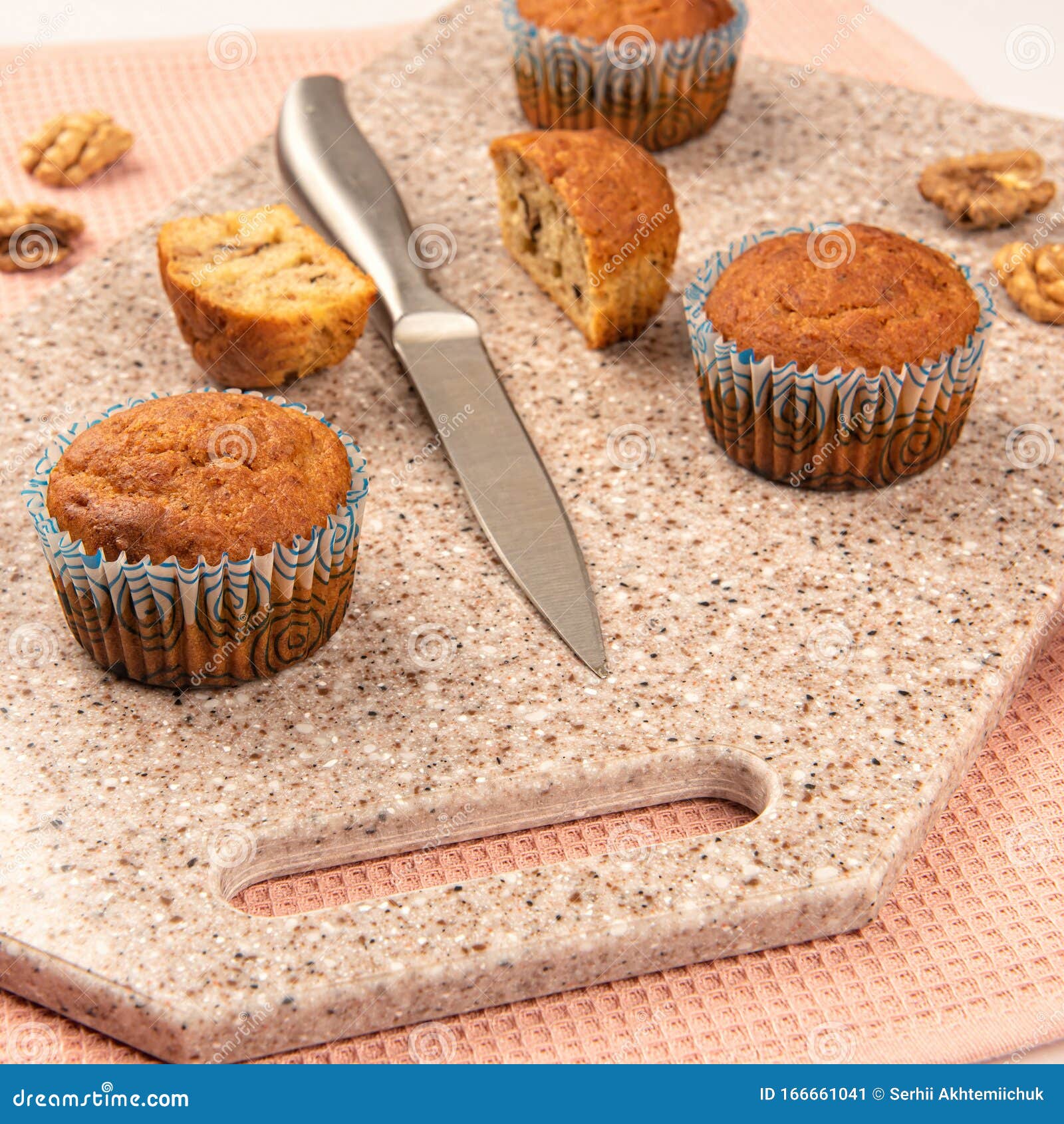 Fresh Muffins on a Kitchen Cutting Board Made of Artificial Stone Stock ...