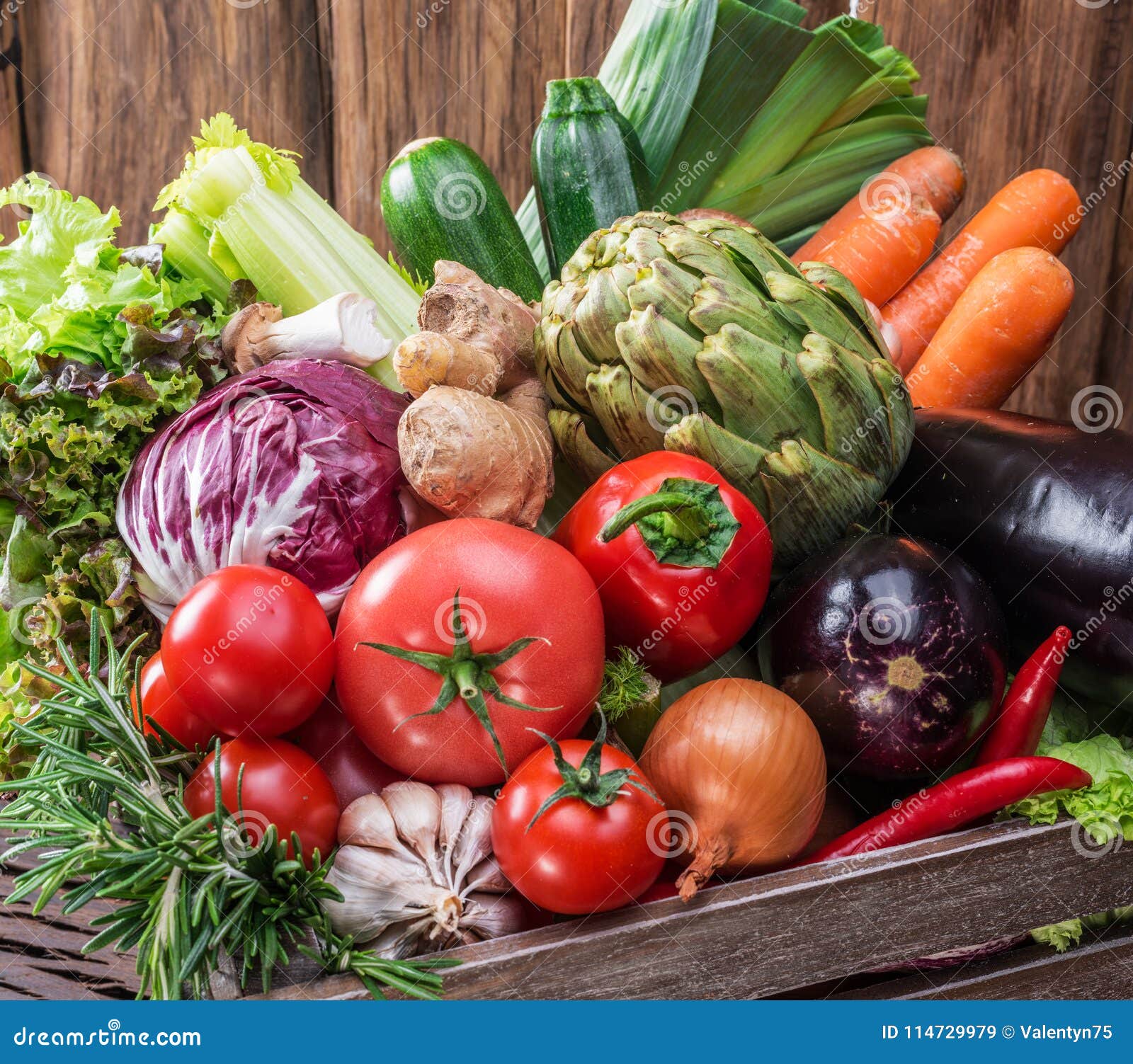 Fresh Multi-colored Vegetables in Wooden Crate. Stock Image - Image of ...