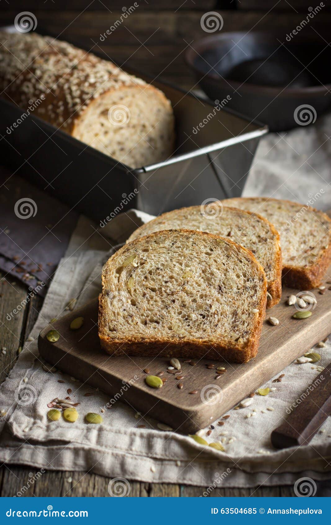 Fresh Multigrain Bread on Rustic Background Stock Image - Image of ...