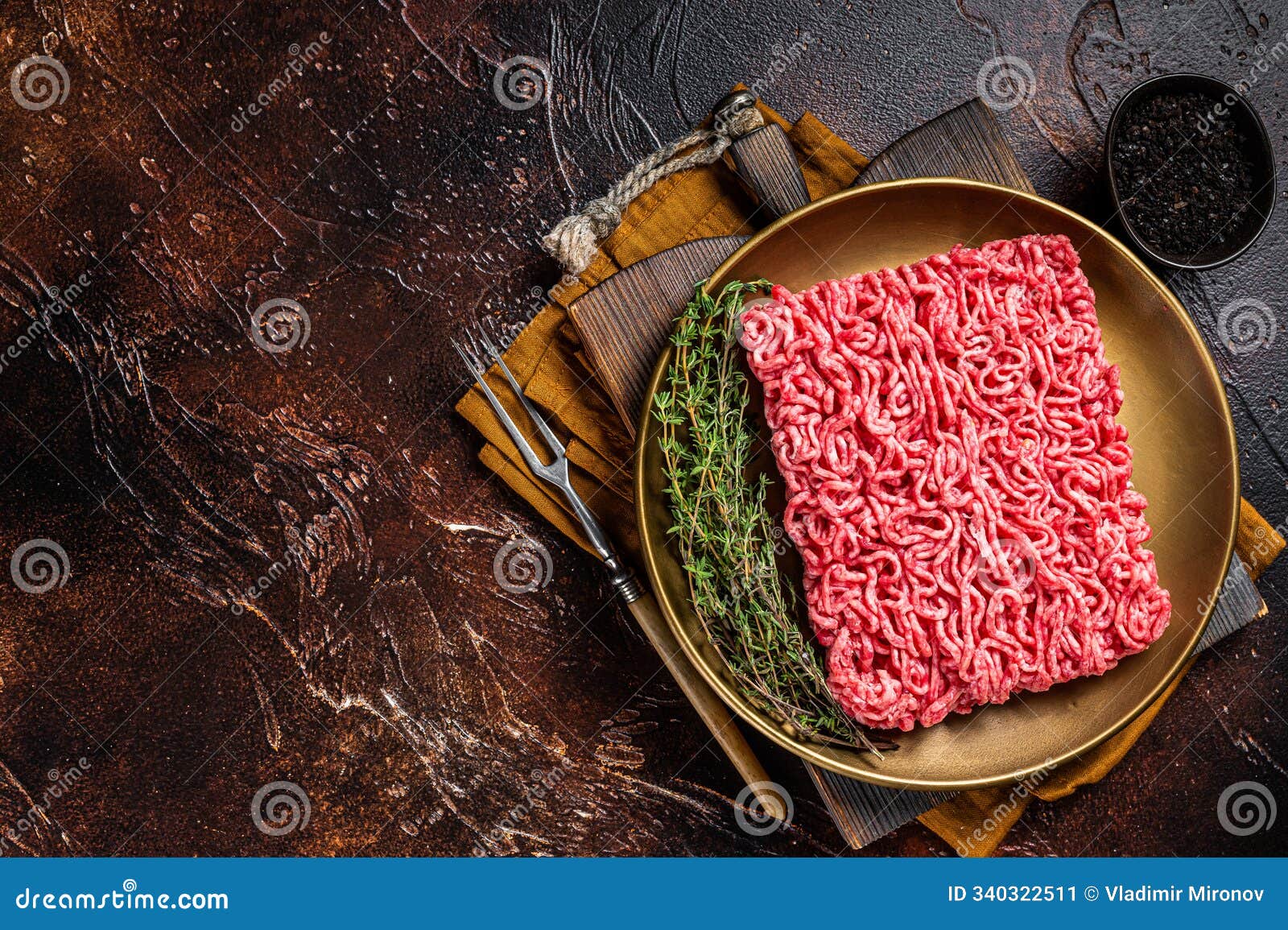 Fresh Mutton Lamb Mince Meat, Raw Ground Meat. Dark Background. Top ...